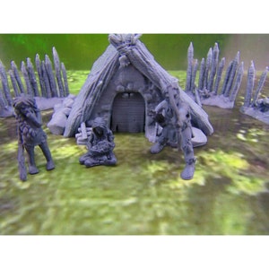 Prehistoric Hut & Fence Sections W/ 3pc Caveman Family Set Scatter ...