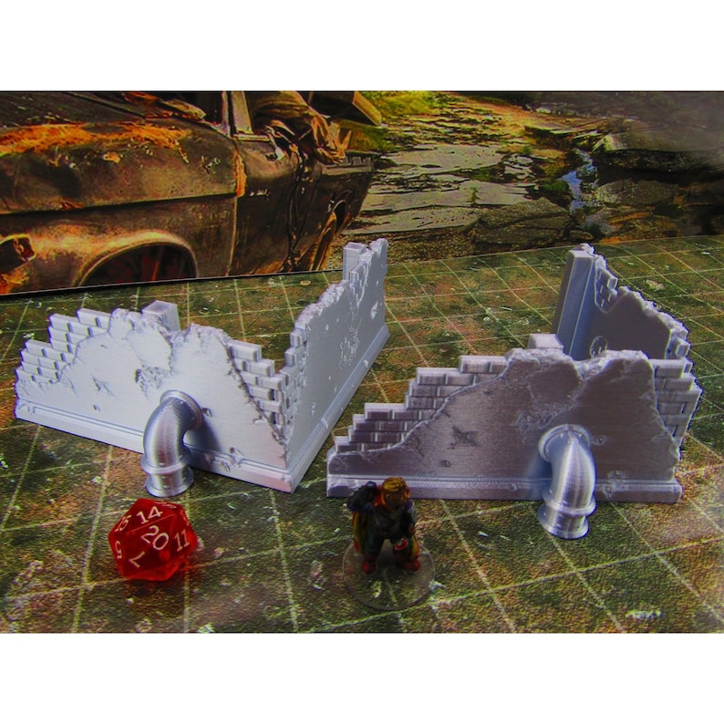 2pc Building Rubble Corner Brick Wall Scatter Terrain Scenery Wasteland ...