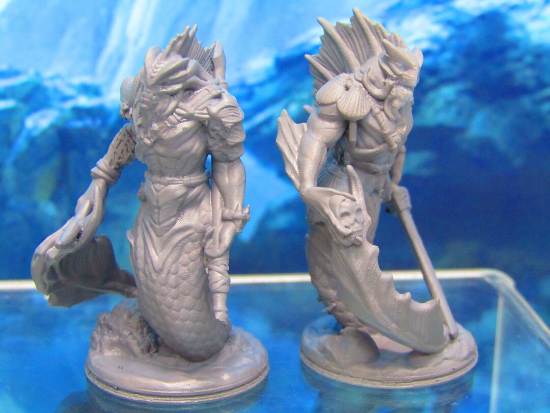Merrow Merman Monster Sea Creature Pair Mini Miniature Figure 3D ...