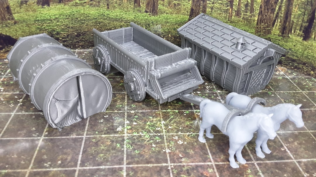 Modular Wagon Set W/ Horses 28mm Scale Fantasy Terrain Tile Decoration ...