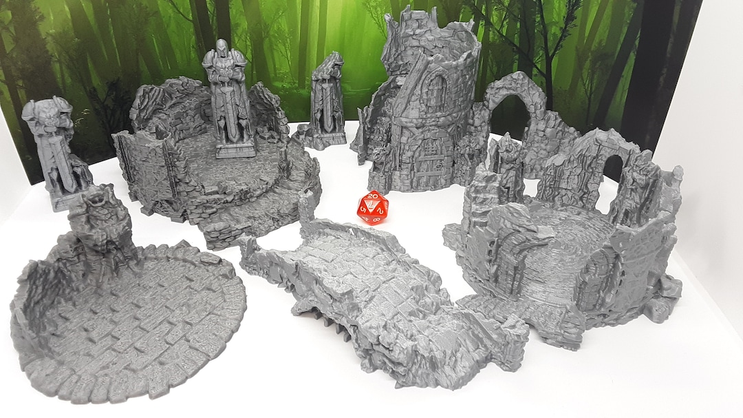 9 Piece Ruins Set Scatter Terrain Scenery 28mm Dungeons & Dragons 3D ...