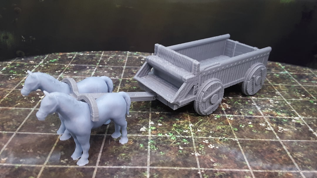 Horse & Wagon Cart Set 28mm Scale Fantasy Scatter Terrain Model for RPG ...