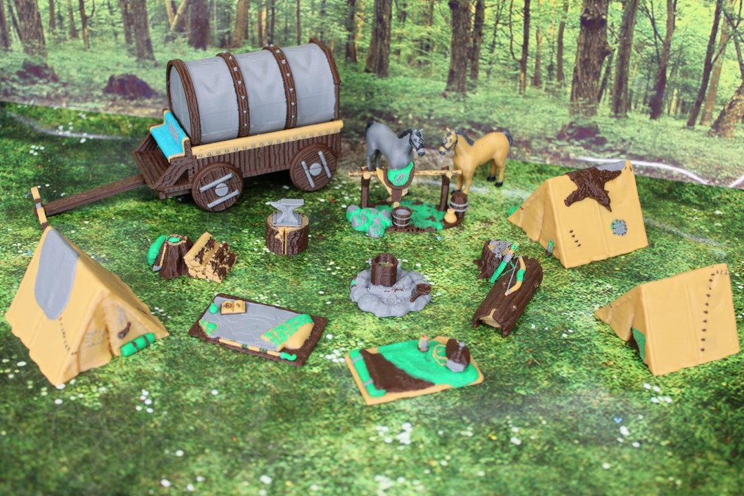 13pc Deluxe Tent Camp Set W/ Horses Wagons Campfire Etc. in Color ...