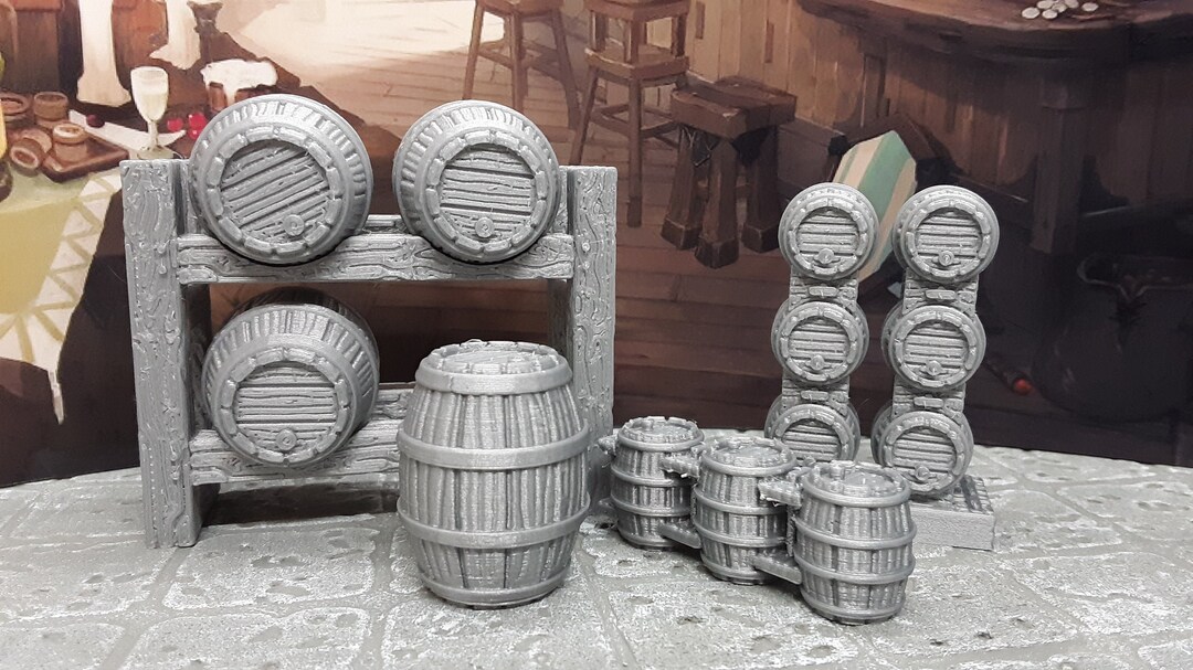 9 Piece Barrels and Casks Shelves 28mm Scale Fantasy Scatter Terrain 3D ...