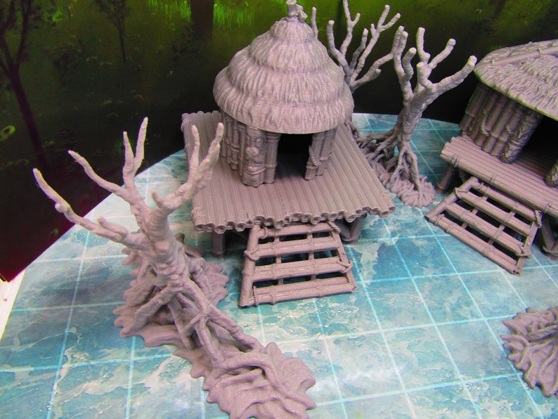11pc Swamp / Marsh Huts and Trees Set Scatter Terrain Scenery 3D ...