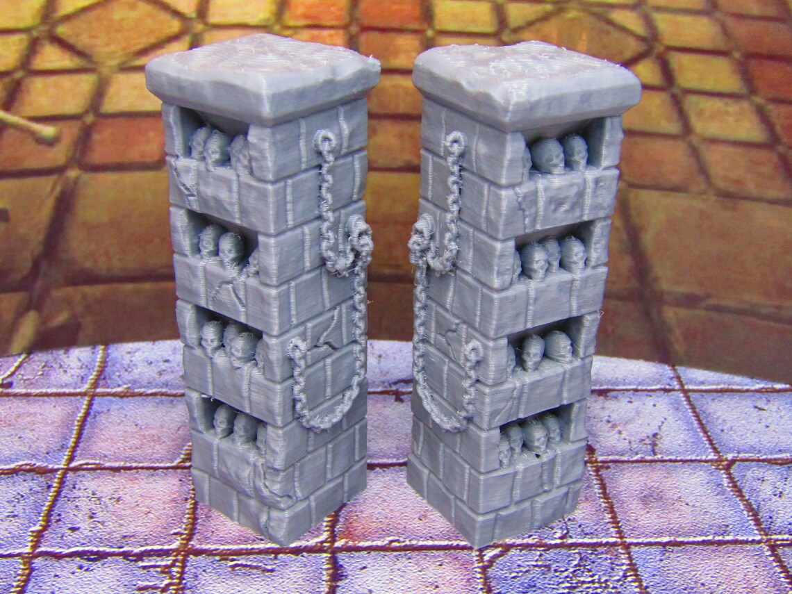Pair of Skull Pillar Columns Shelves Scenery Scatter Terrain Props 3D ...