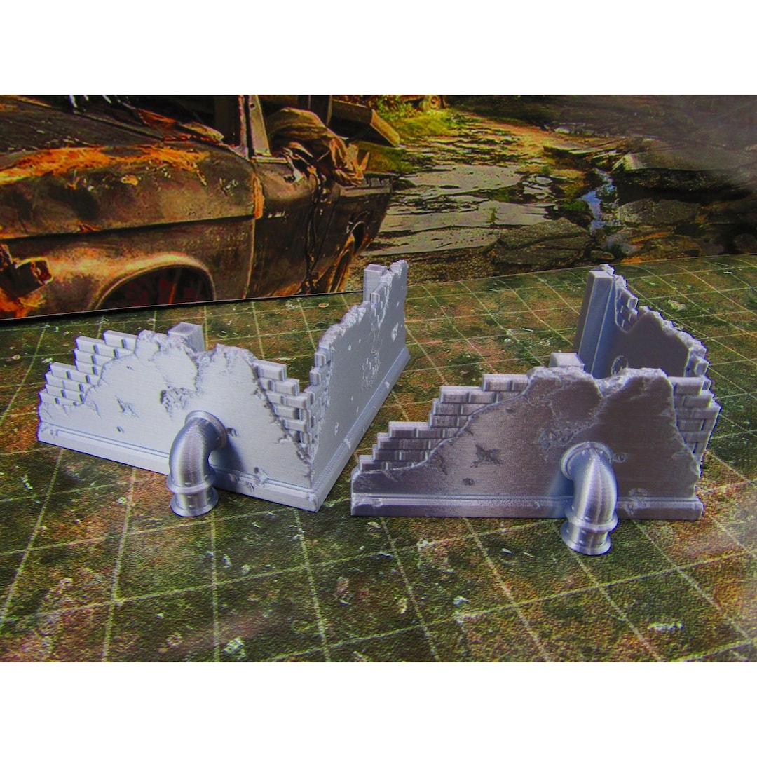2pc Building Rubble Corner Brick Wall Scatter Terrain Scenery Wasteland ...