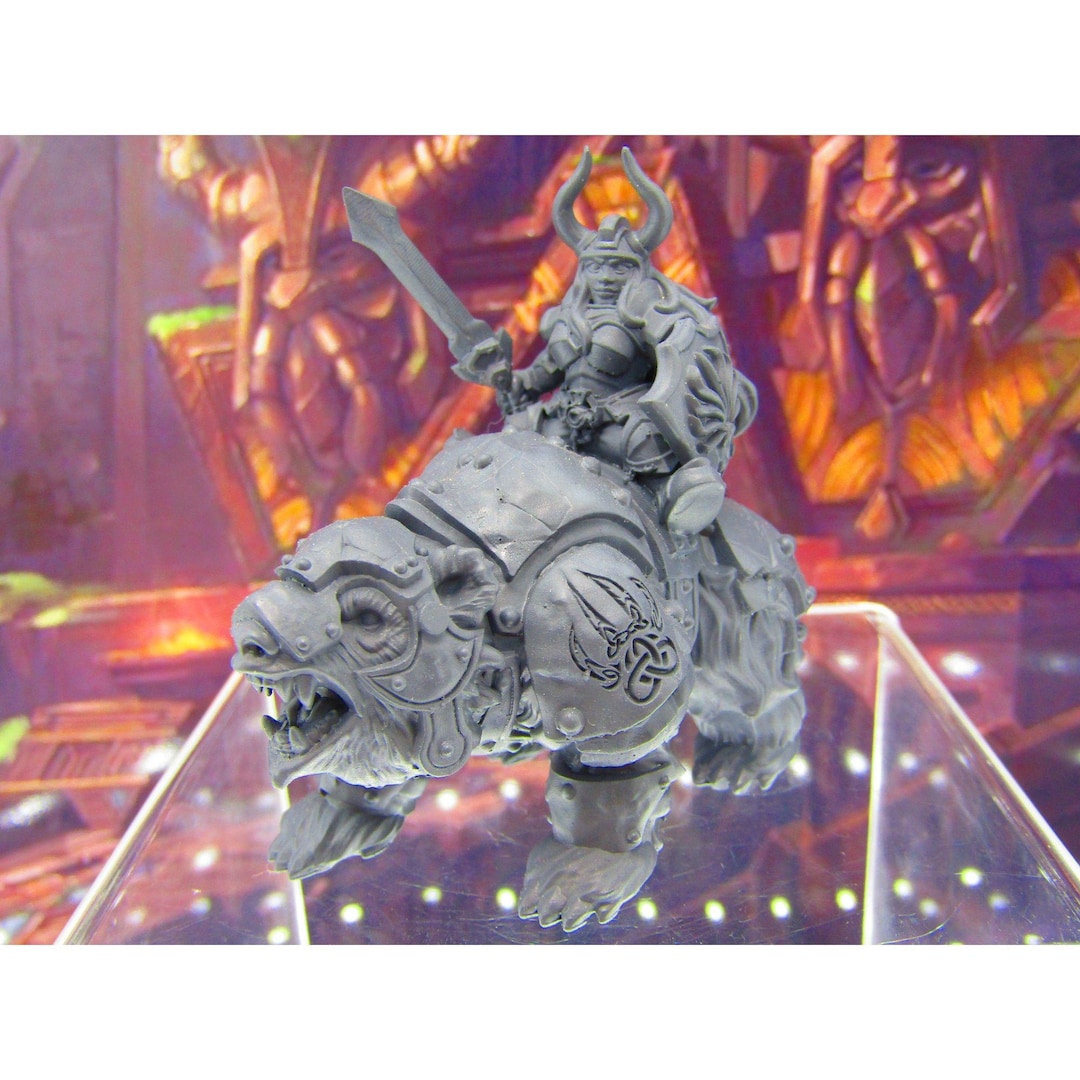 Dwarven Queen Battle Ready on War Bear Mini Miniature Figure 3D Printed ...