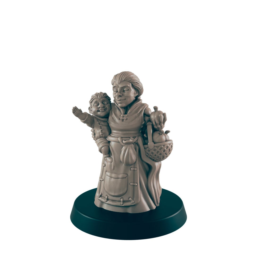 Dwarf Mini Mother and Child Female Townsfolk NPC Figure Dnd Wargaming ...