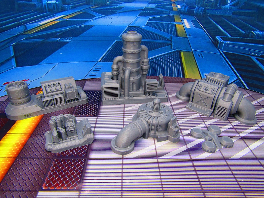 6 Pc Spaceship Engine Room Mechanical Miniature Scatter Terrain Scenery ...