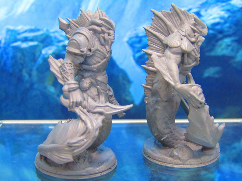 Merrow Merman Monster Sea Creature Pair Mini Miniature Figure 3D ...