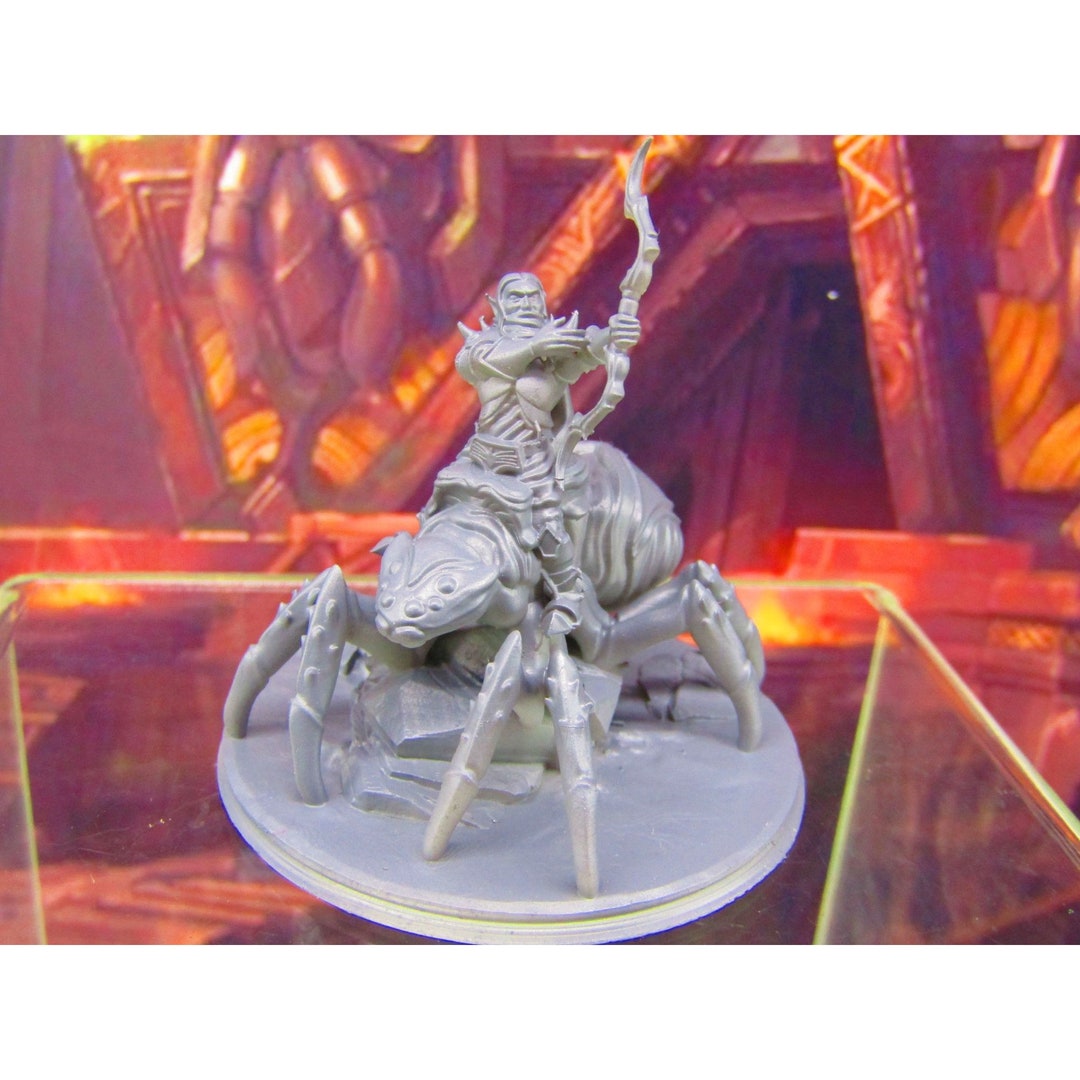 Spider Mounted Dark Elf Archer Bowman Warrior Mini Miniature Figure 3D ...