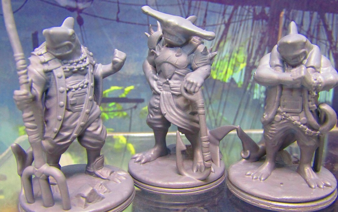 3pc Sharkman Pirate Wartribe Party Mini Miniature Figure 3D Printed ...