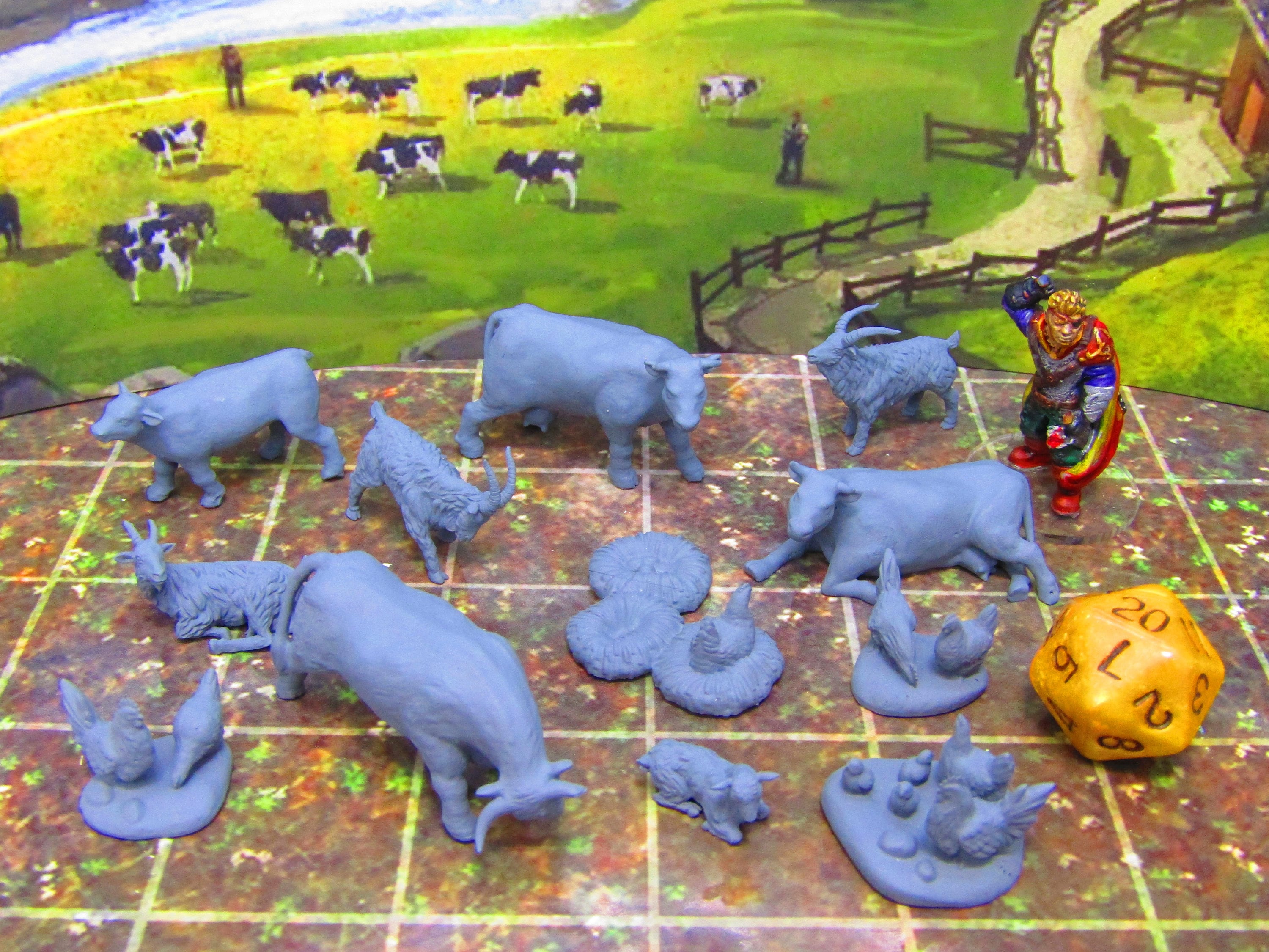 12pc Farm Animals Livestock Set Cows Chickens Goats Mini Miniature 3D ...