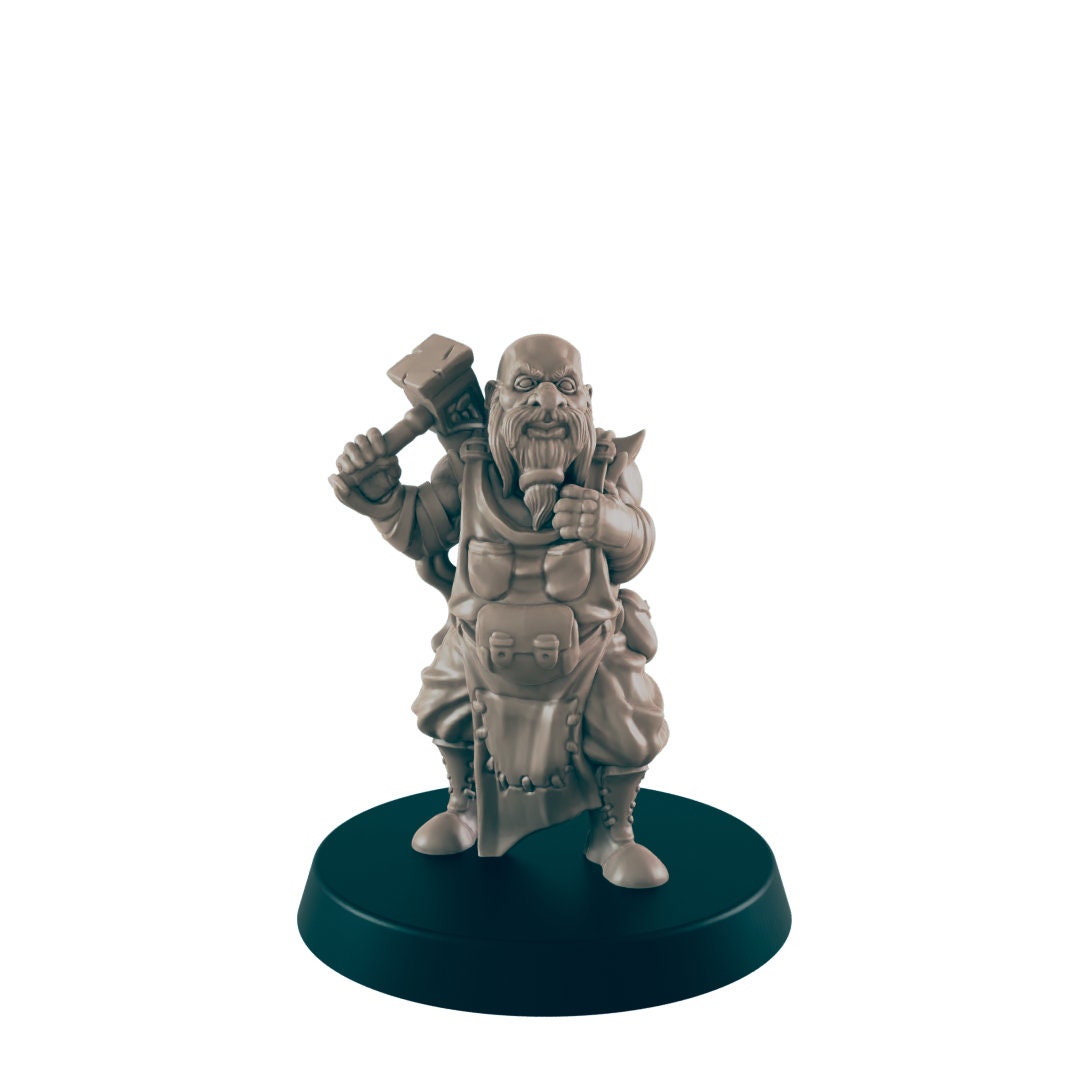 Dwarven Blacksmith Mini Bald Dwarf Dungeons and Dragons NPC Figure ...