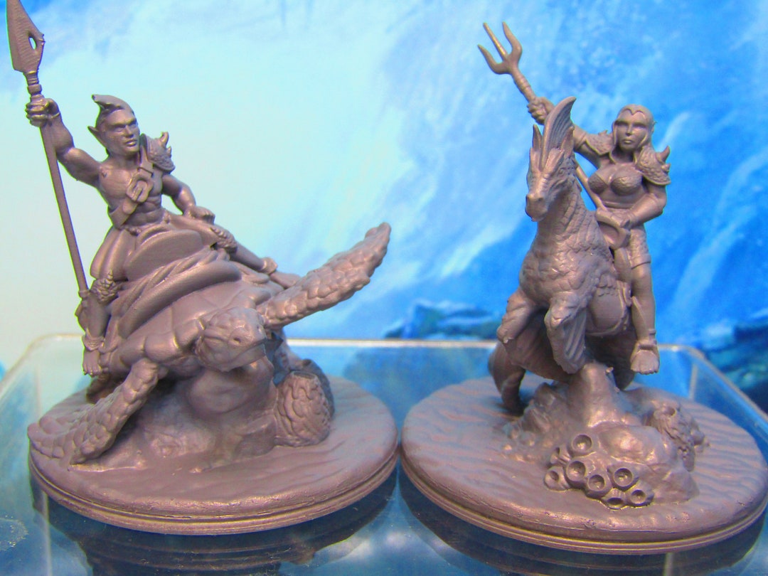 Sea Elf Rider Pair Mini Miniature Figure 3D Printed Model 28/32mm Scale ...