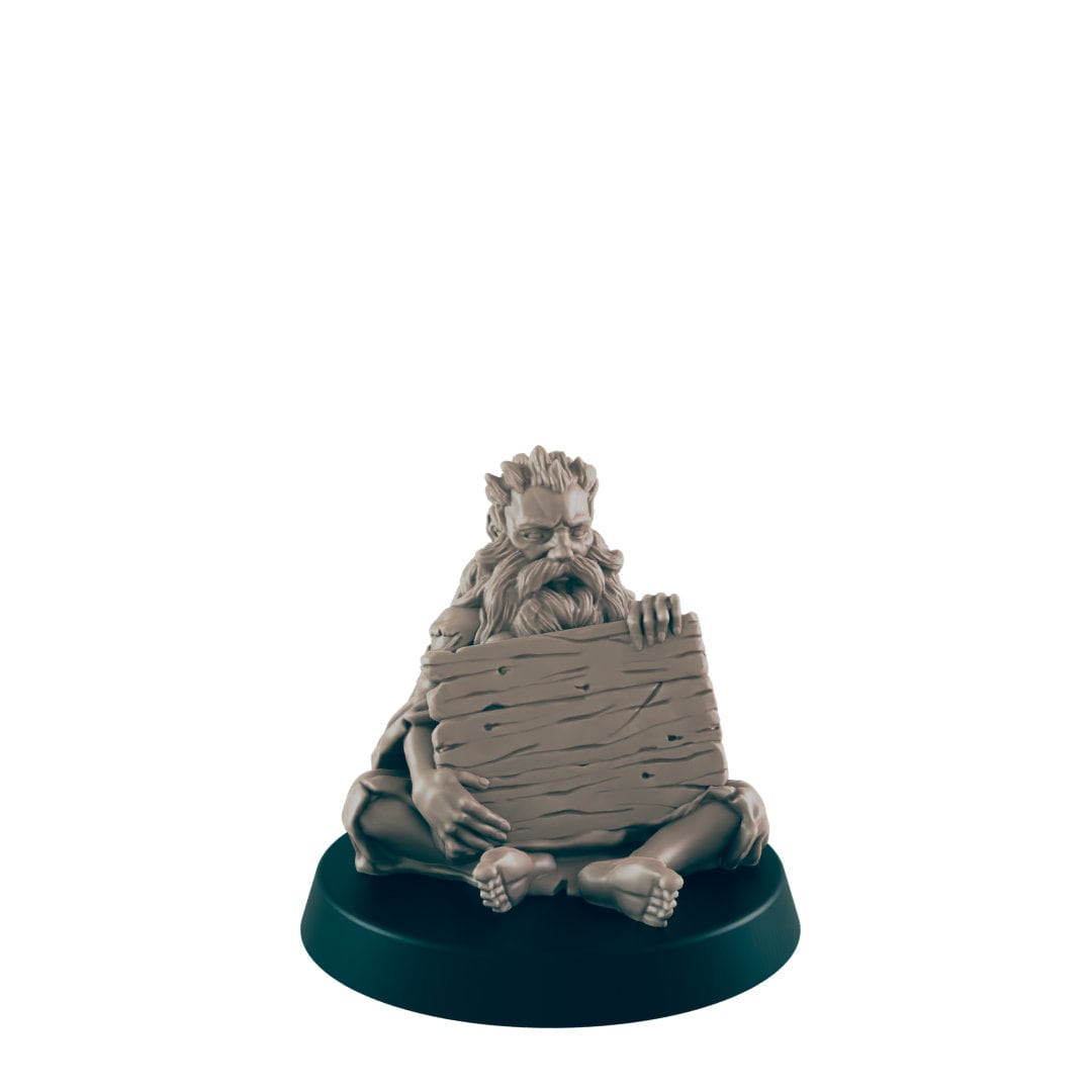 Human Mini Beggar W/ Sign Male Townsfolk NPC Figure Dnd Wargaming Mini ...