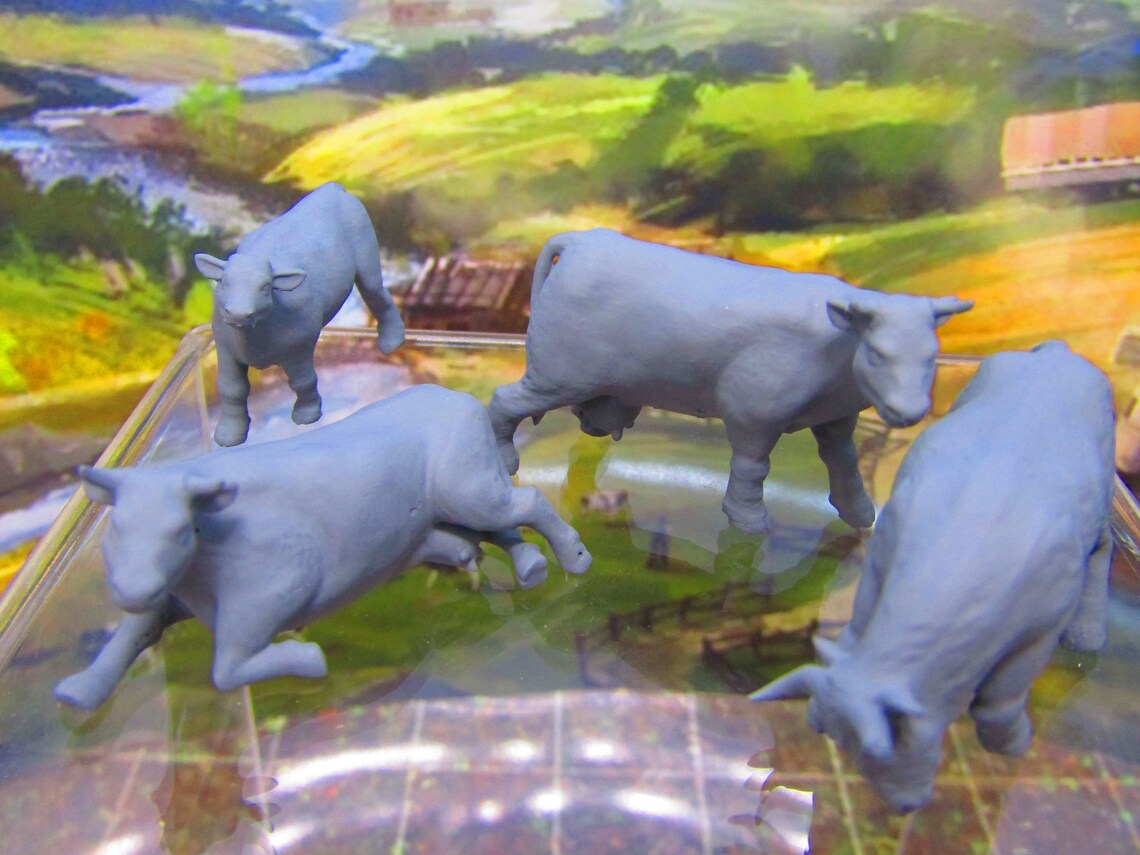 4pc Cows Cattle Farm Animals Livestock Mini Miniature 3D Printed Figure ...