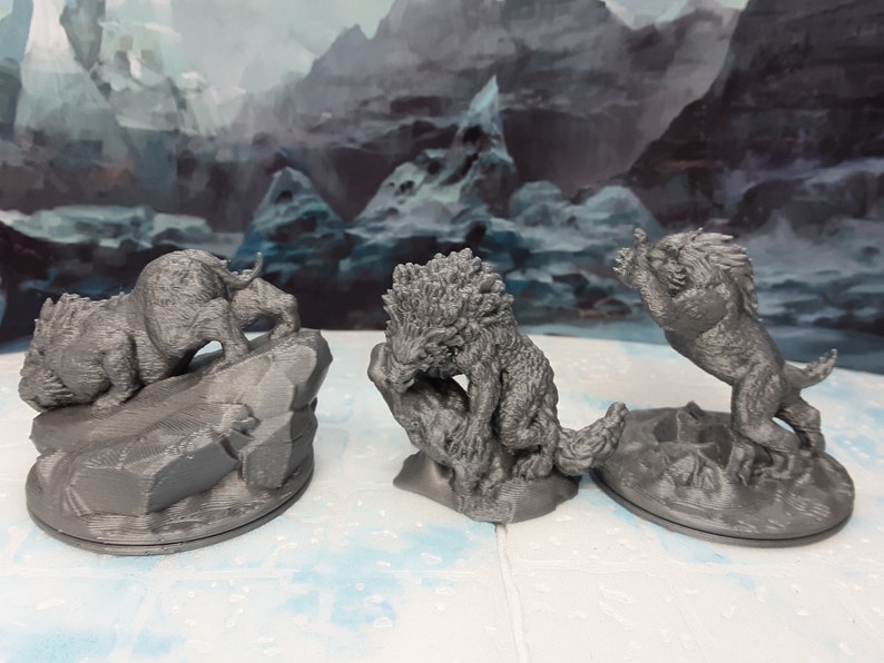 3 Piece Dire Wolf and Saber Tooth Tigers Lot 28mm Scale Figure RPG ...