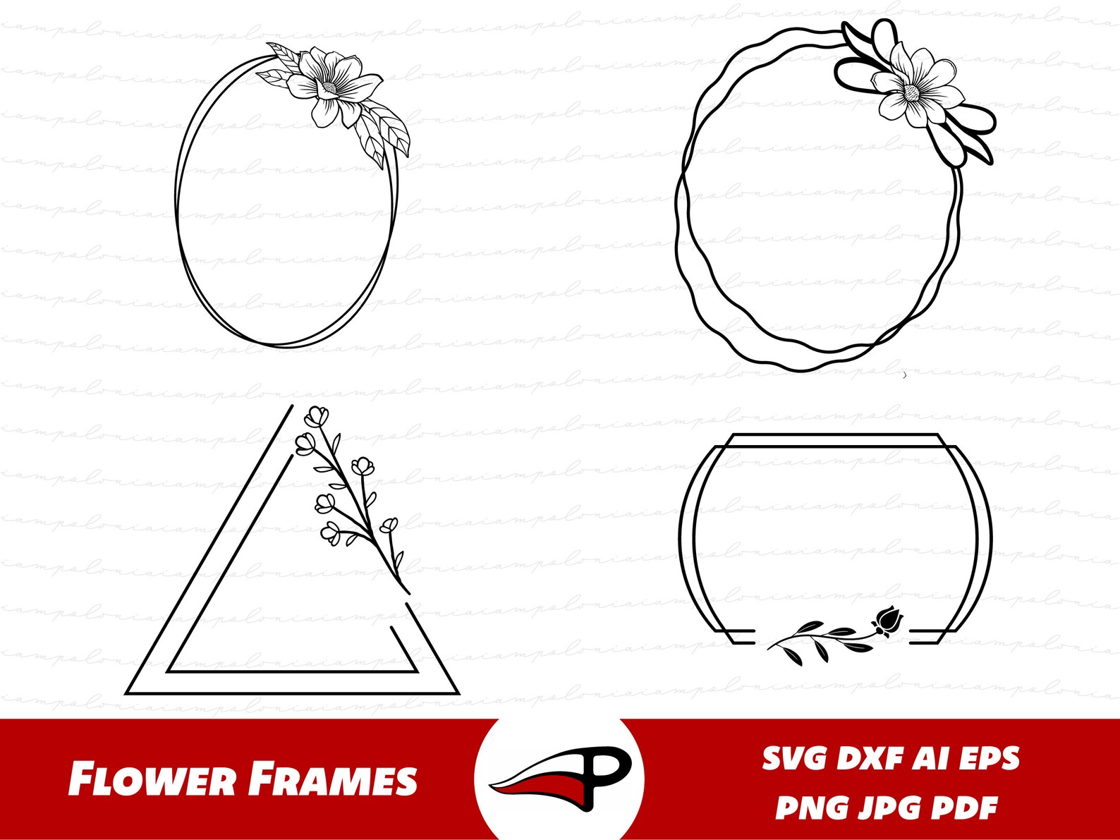 Flower Frames SVG Bundle, Wedding Invitation Frame PNG Pack, Floral ...