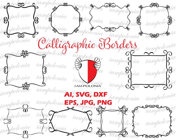 Hand drawn calligraphic borders. Digital frames stationery | Etsy