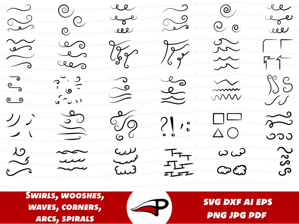 Doodles Swirls SVG Bundle Swashes PNG Pack Arc and Spirals - Etsy