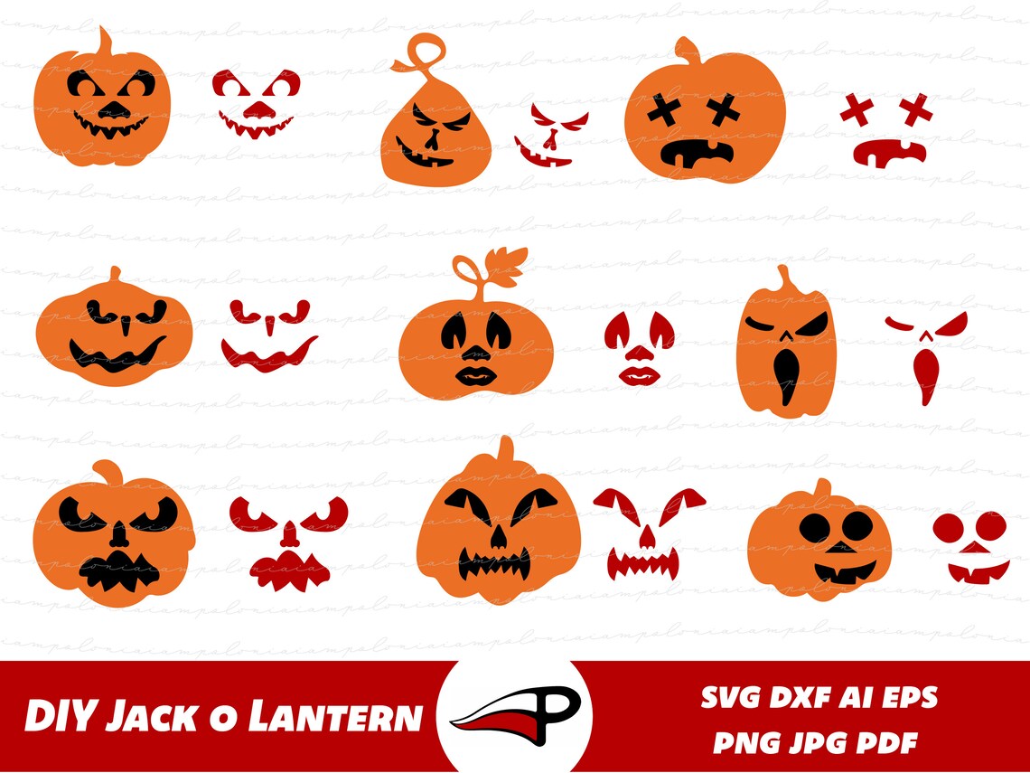 DIY Jack O Lantern Bundle, Halloween Faces Bundle, Scary Faces SVG ...