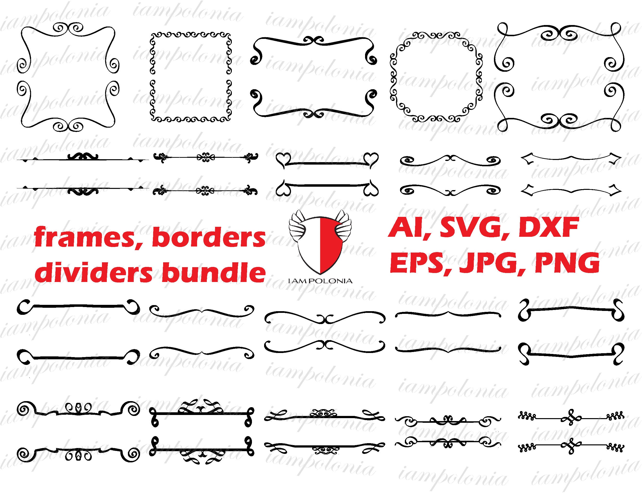 Bordes digitales dibujados a mano marcos divisores imágenes | Etsy