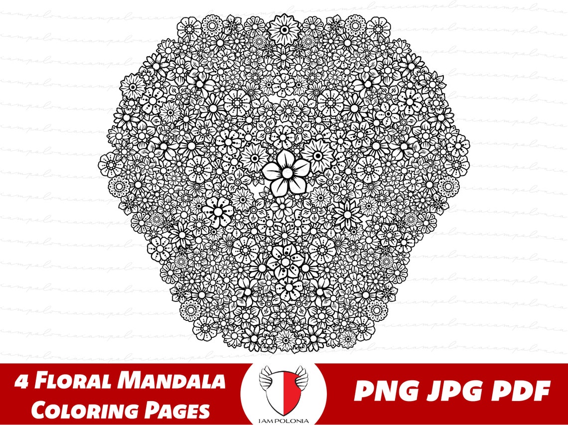 Flower Mandala Coloring Page Bouquet Coloring Pages Plants - Etsy