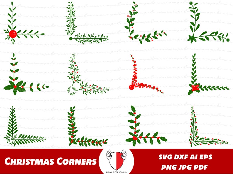Christmas Decorative Corner Bundle, Mistletoe Corner Svg, Holly Corner ...