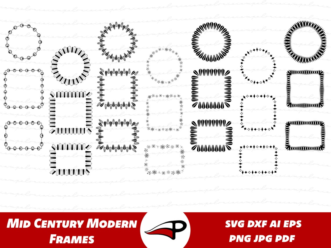 Mid Century Modern Frames SVG Bundle, Retro PNG Borders, Atomic Clipart ...