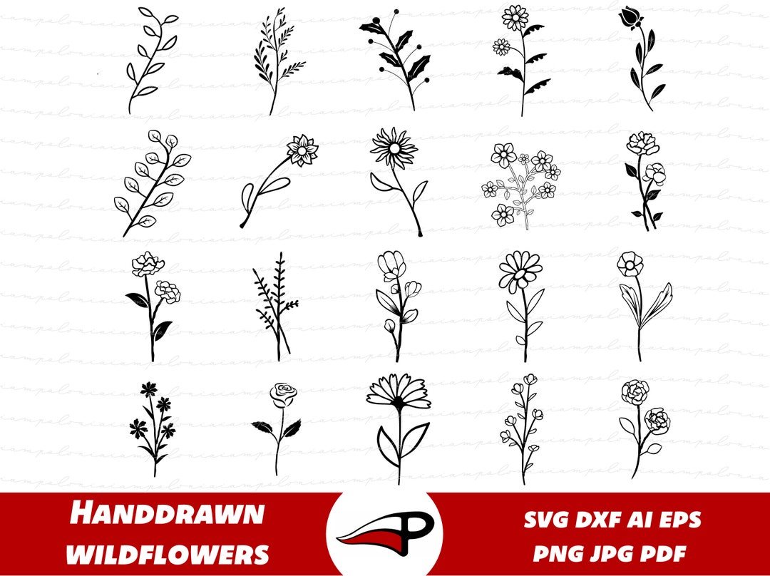 Minimalist Wildflowers SVG Bundle, Hand Drawn Flower Pack, Floral ...