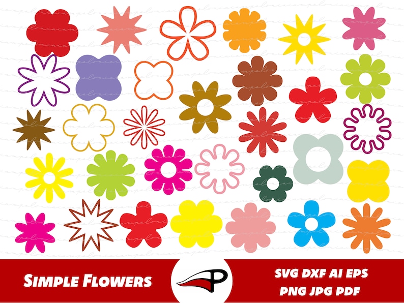 Simple Flower Shapes SVG Cute Flower Silhouettes Daisy - Etsy