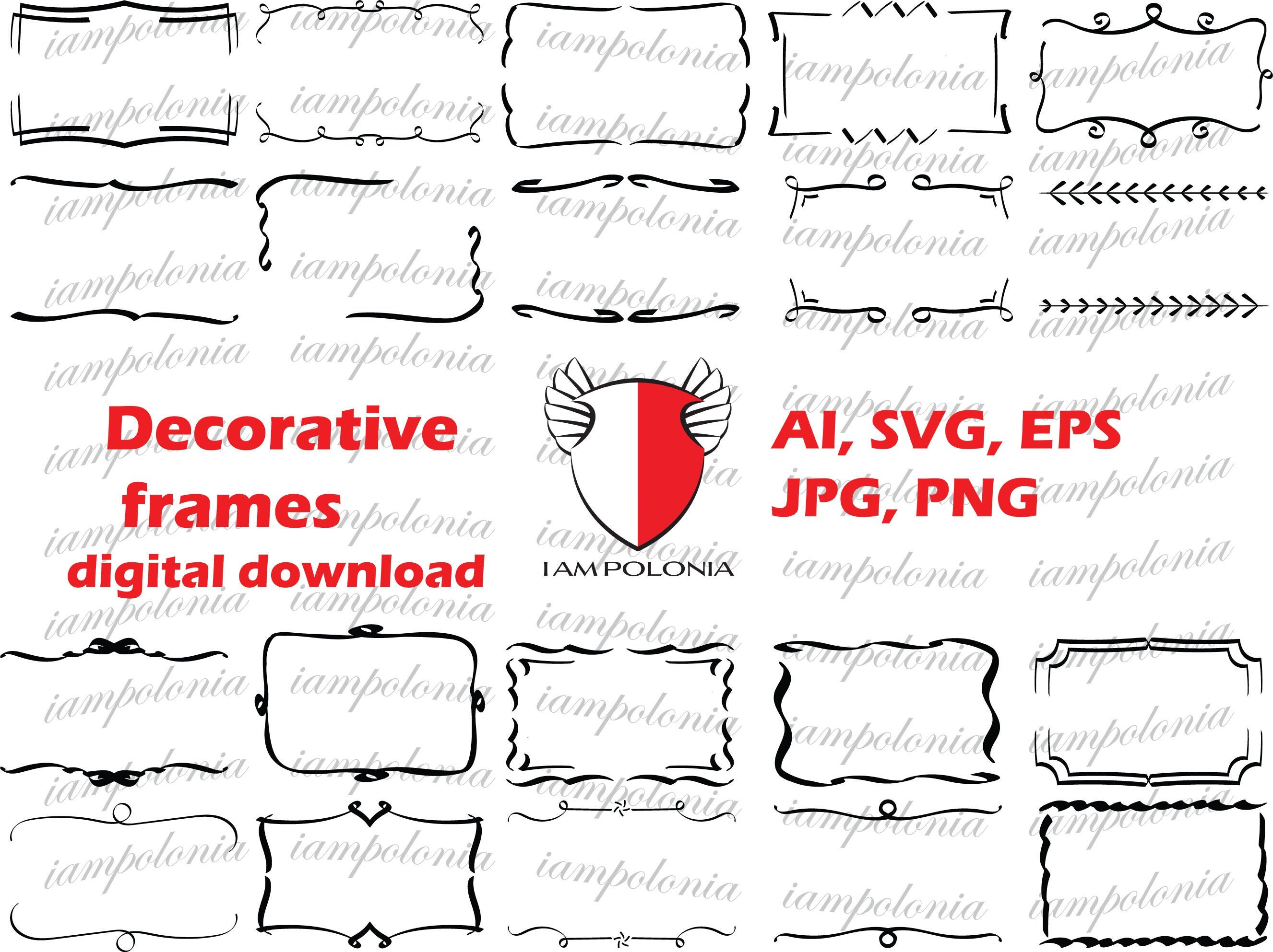 Digital frames clipart hand drawn vector frames doodle | Etsy