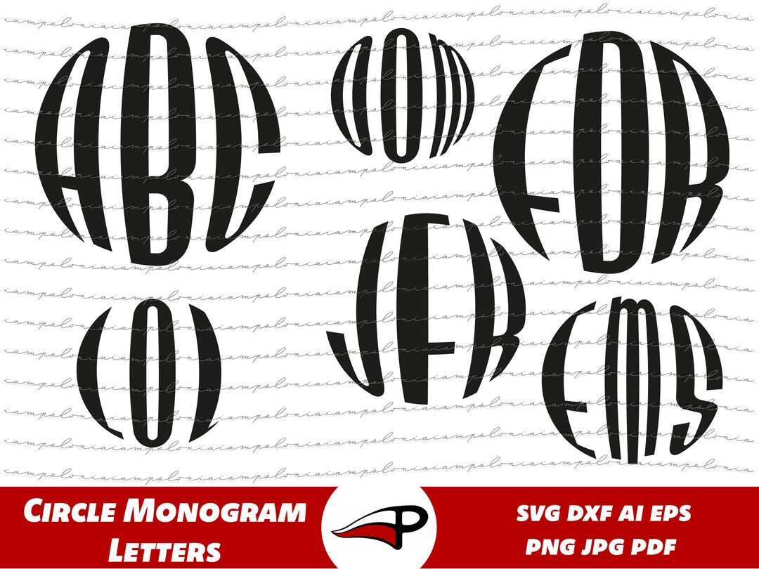 Circle Monogram Letters SVG Bundle | Round Initials Alphabet PNG | 3 ...