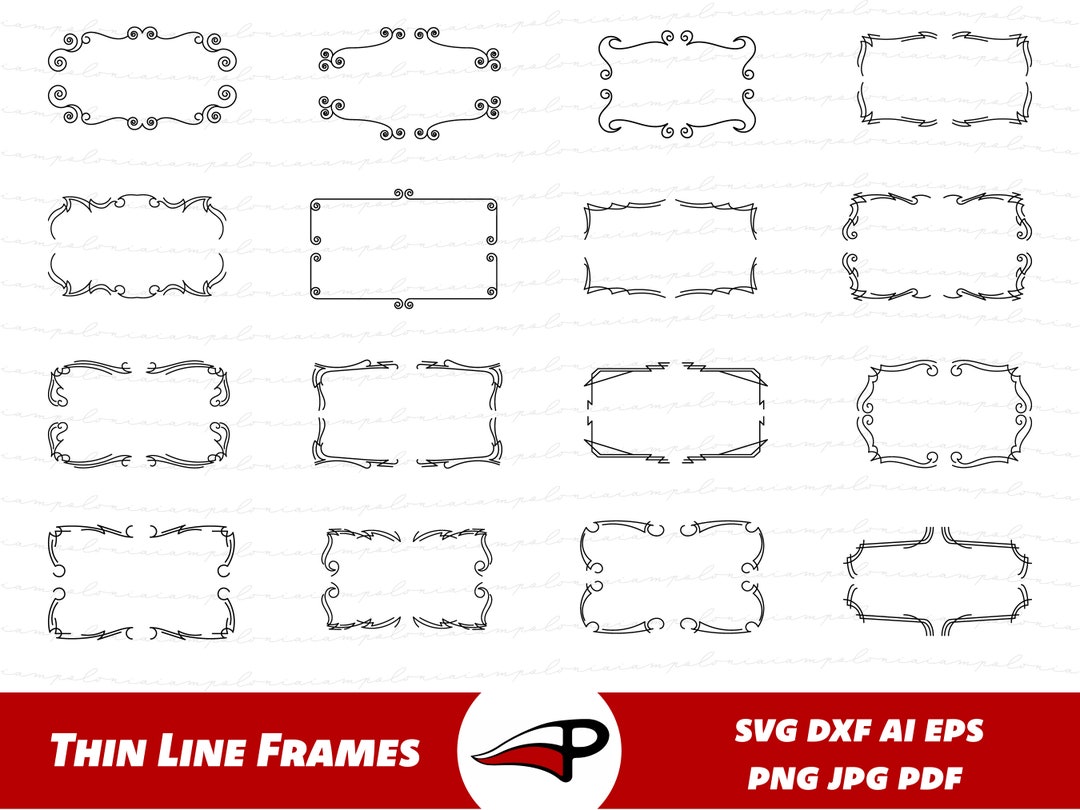Line Art Borders SVG Bundle, Hand Drawn Frames PNG Pack, Thin Line ...