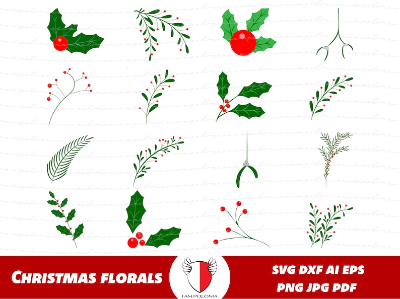 Christmas Florals Clipart Bundle, Christmas Holly SVG, Mistletoe ...