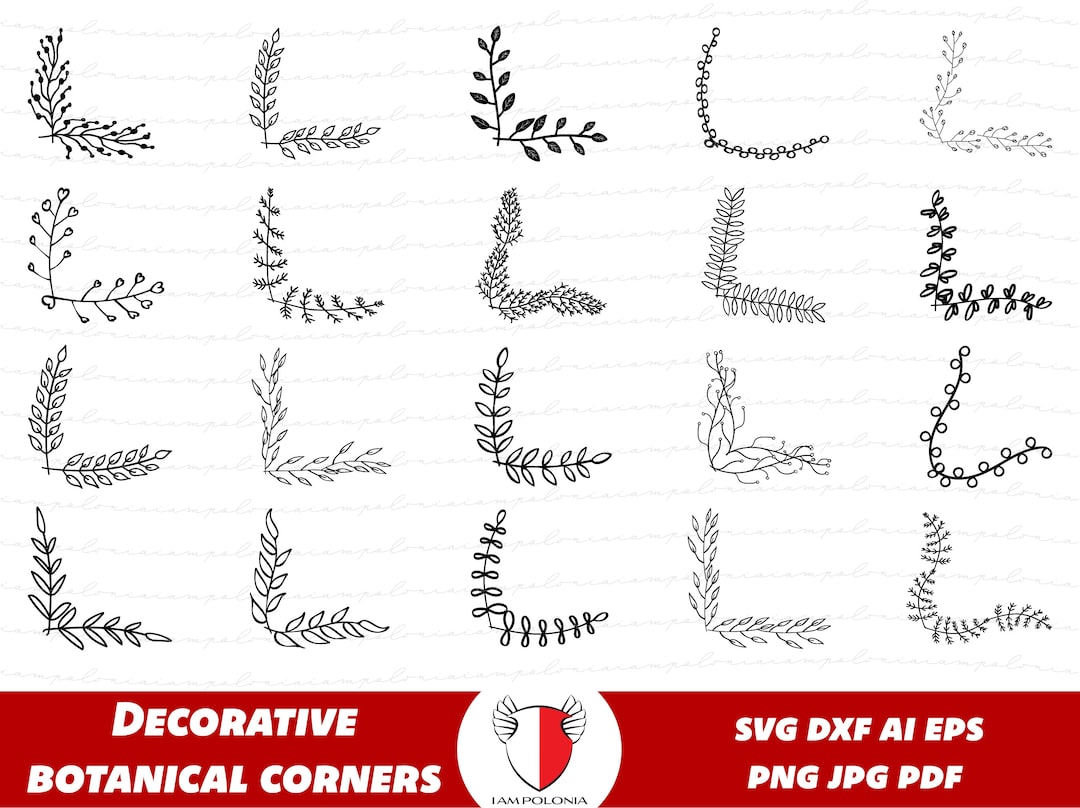 Hand Drawn Botanical Corners, Decorative Natural Leaf Corner Svg File ...