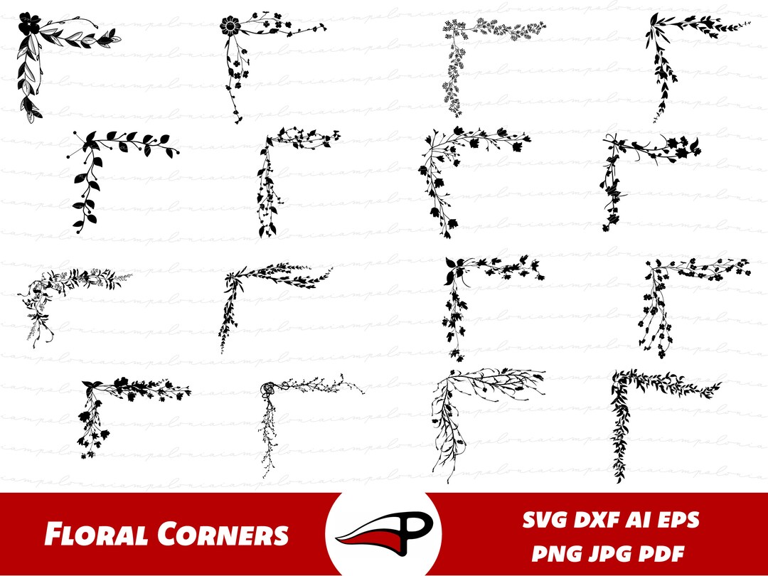 Flower Corner SVG Bundle, Floral Corners PNG Set, Floral Arrangement ...