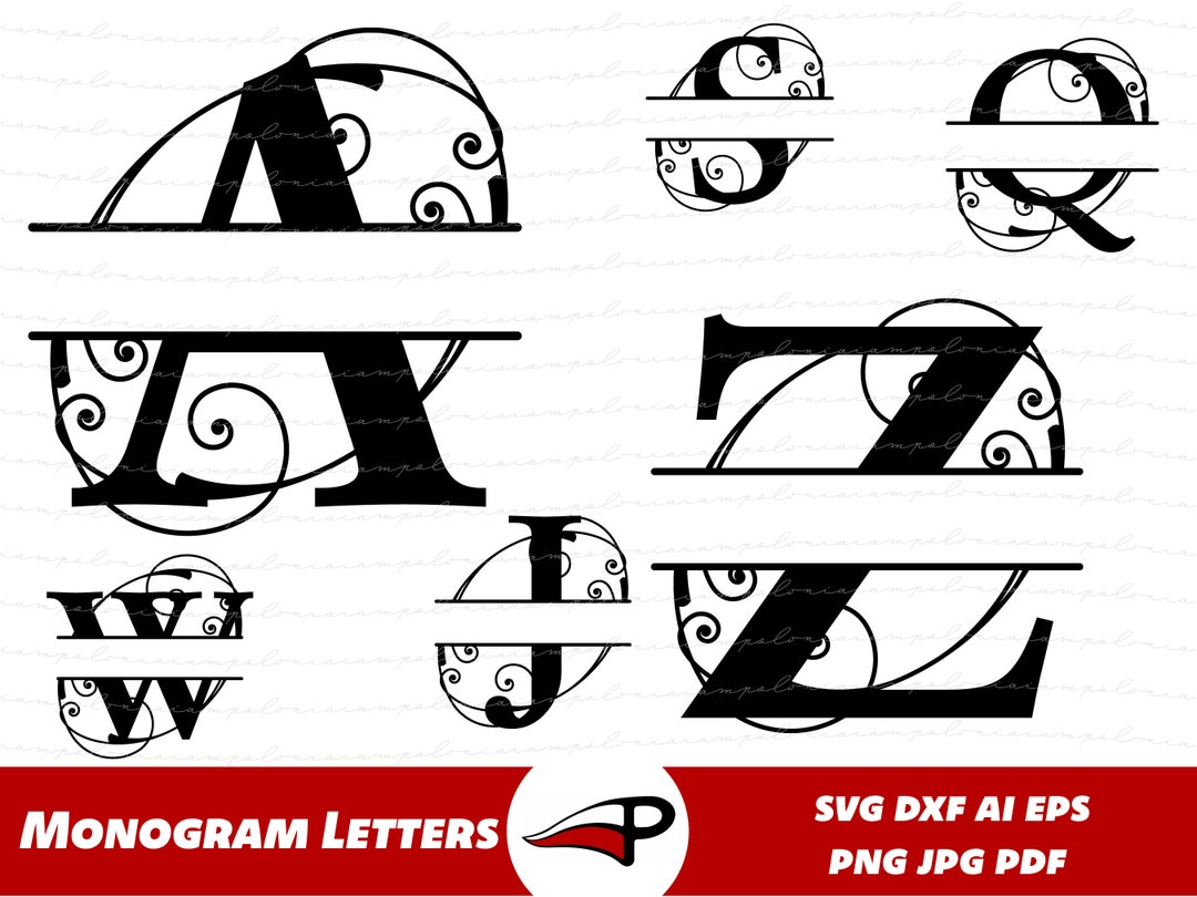 Split Monogram Alphabet SVG, Monogram Letters PNG, Split Monogram Frame ...