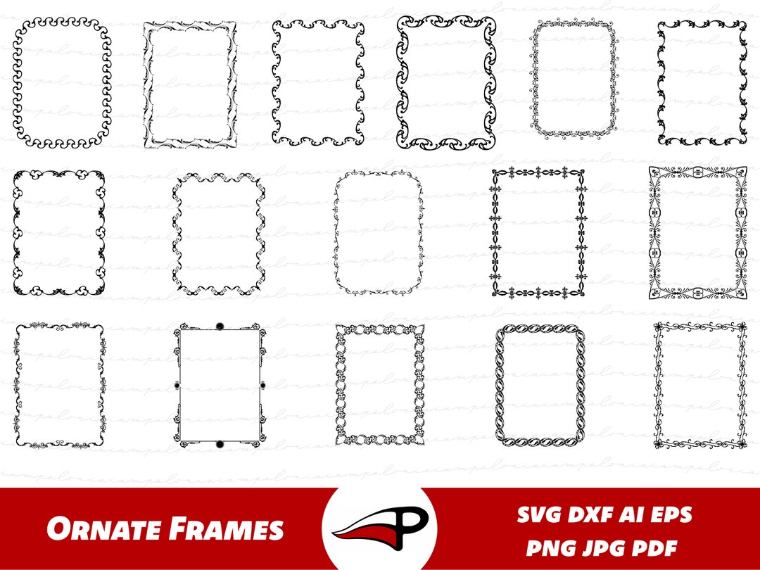 Decorative Frames SVG Bundle, Ornate Borders PNG Set, Picture and ...