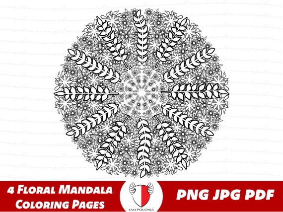 Flower Mandala Coloring Page Bouquet Coloring Pages Plants | Etsy