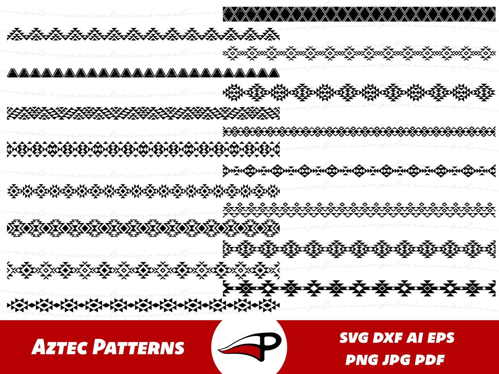 Tribal Seamless Border SVG, Aztec Inspired Pattern PNG, Native Frame ...