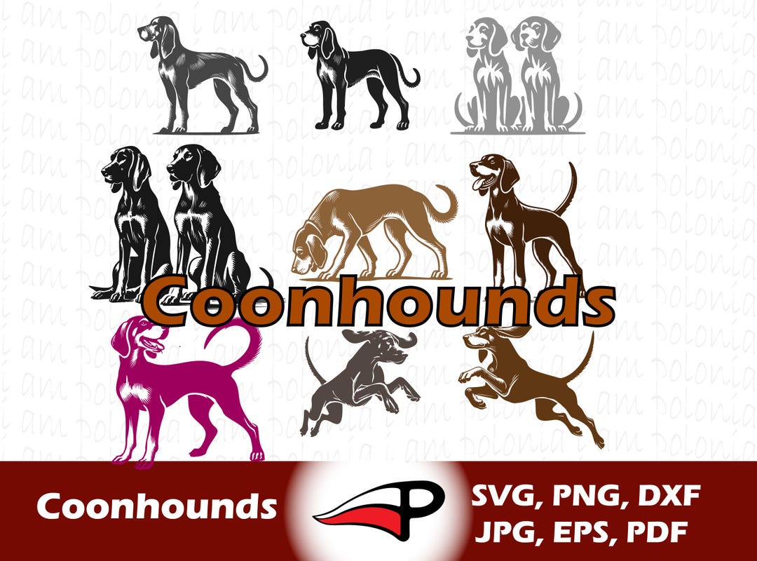 Coonhound SVG Bundle | 9 Hound Dog Silhouettes | Hunting Dog Clipart ...