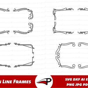 Line Art Borders SVG Bundle, Hand Drawn Frames PNG Pack, Thin Line ...