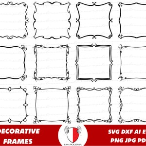 Hand Drawn Square Frames, Digital Borders, Dividers, Wedding Clipart ...