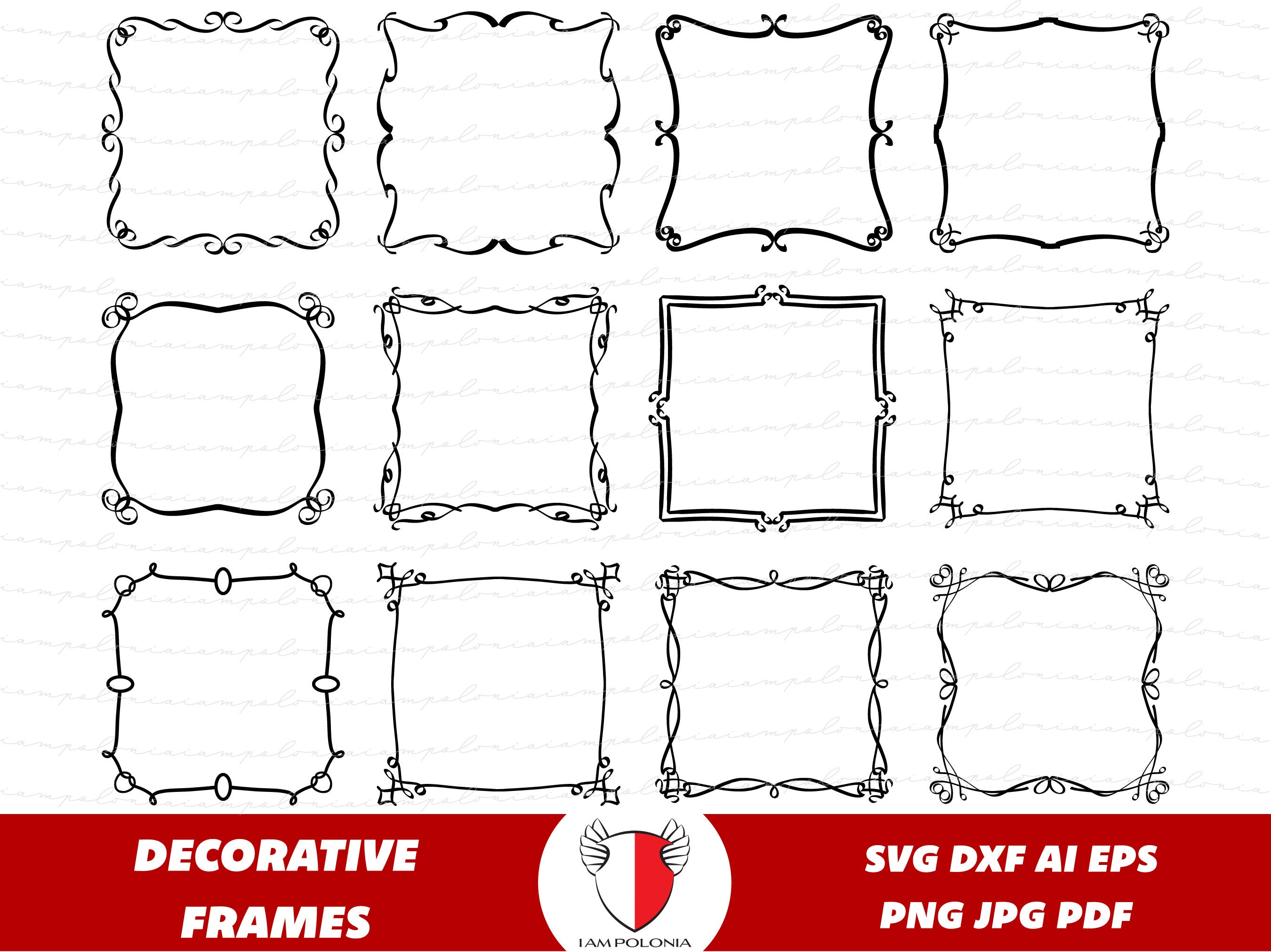 Hand Drawn Square Frames, Digital Borders, Dividers, Wedding Clipart ...