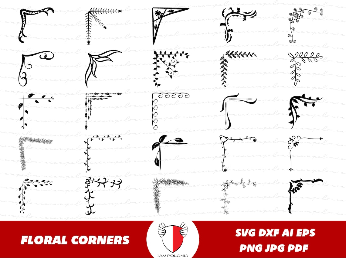 Hand drawn floral corners decorative natural border svg file | Etsy