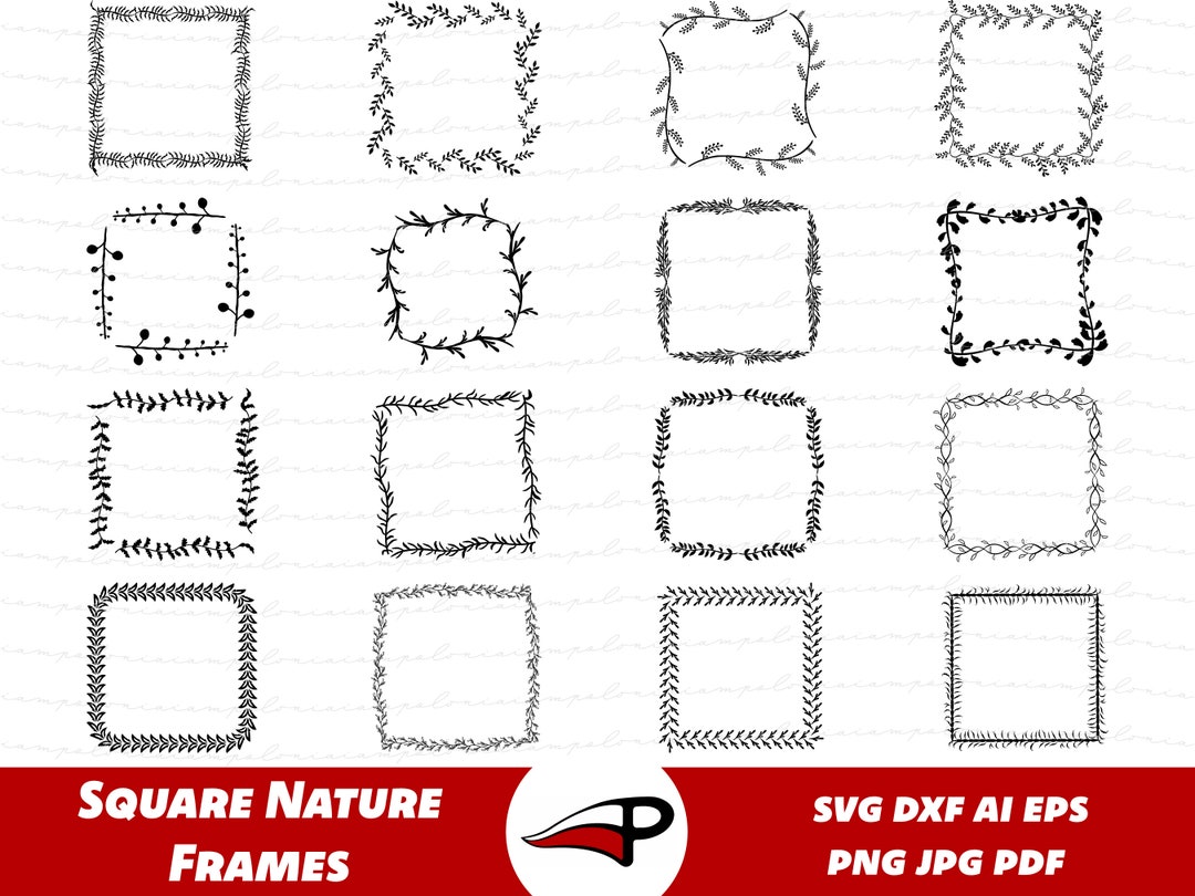 Square Nature Frames SVG Bundle, Square Botanical Borders PNG Pack ...
