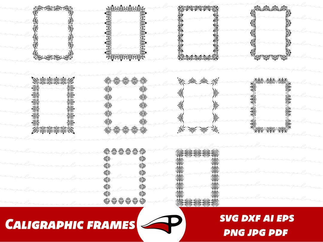 Calligraphic Rectangular Frames SVG, Ornate Rectangle Wedding Border ...